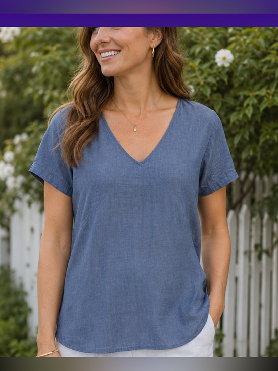 Rose | Tops | Boxy 0 Linen Top Chambray Coastal Wardrobe Staple | Poshmark